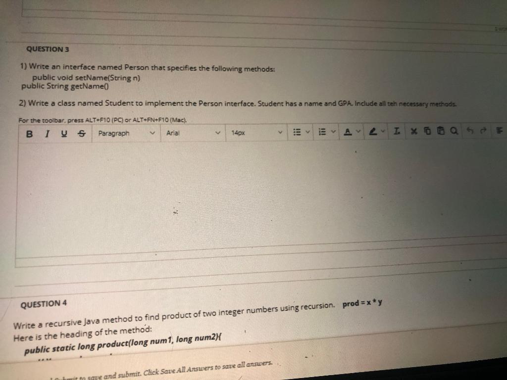 Solved QUESTION 3 1) Write an interface named Person that | Chegg.com