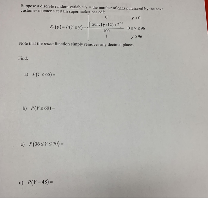 Solved Suppose a discrete random variable Y the number of | Chegg.com