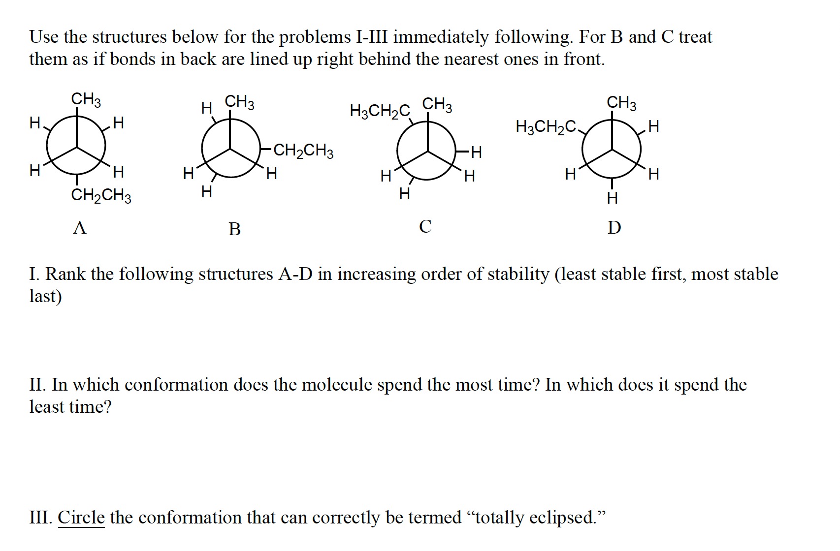 Solved Use the structures below for the problems I-III | Chegg.com