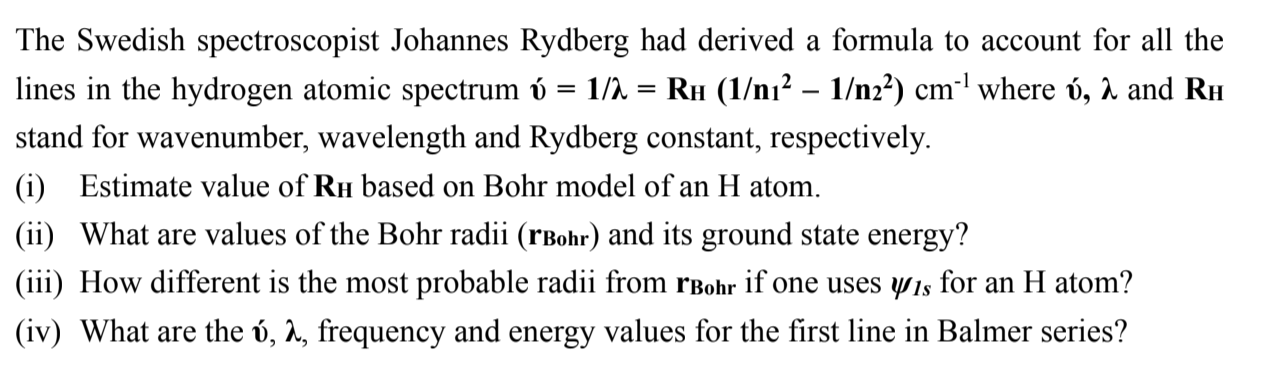 Solved The Swedish spectroscopist Johannes Rydberg had | Chegg.com