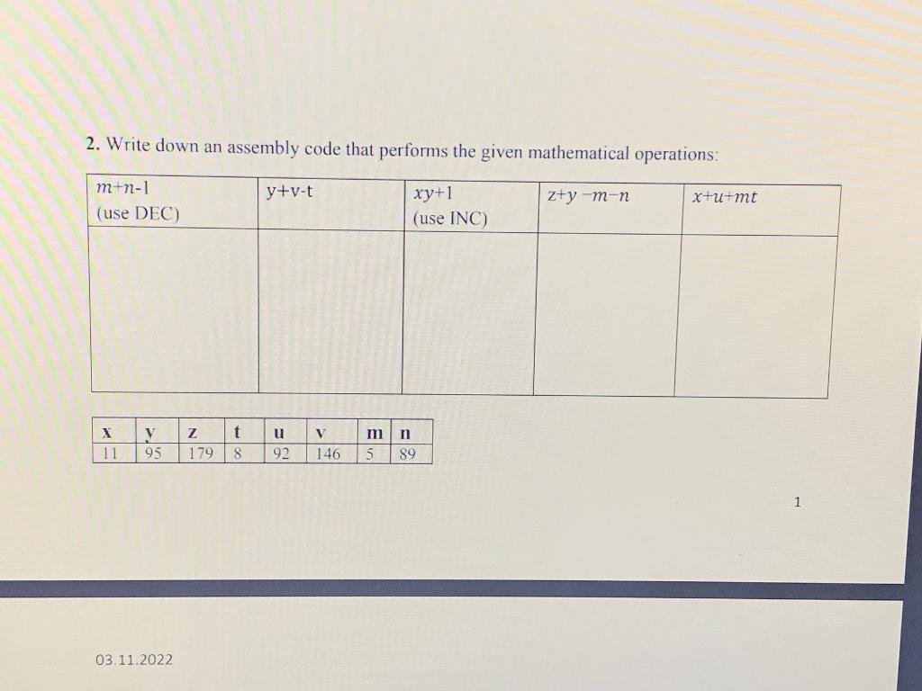 Solved 2 Write Down An Assembly Code That Performs The 