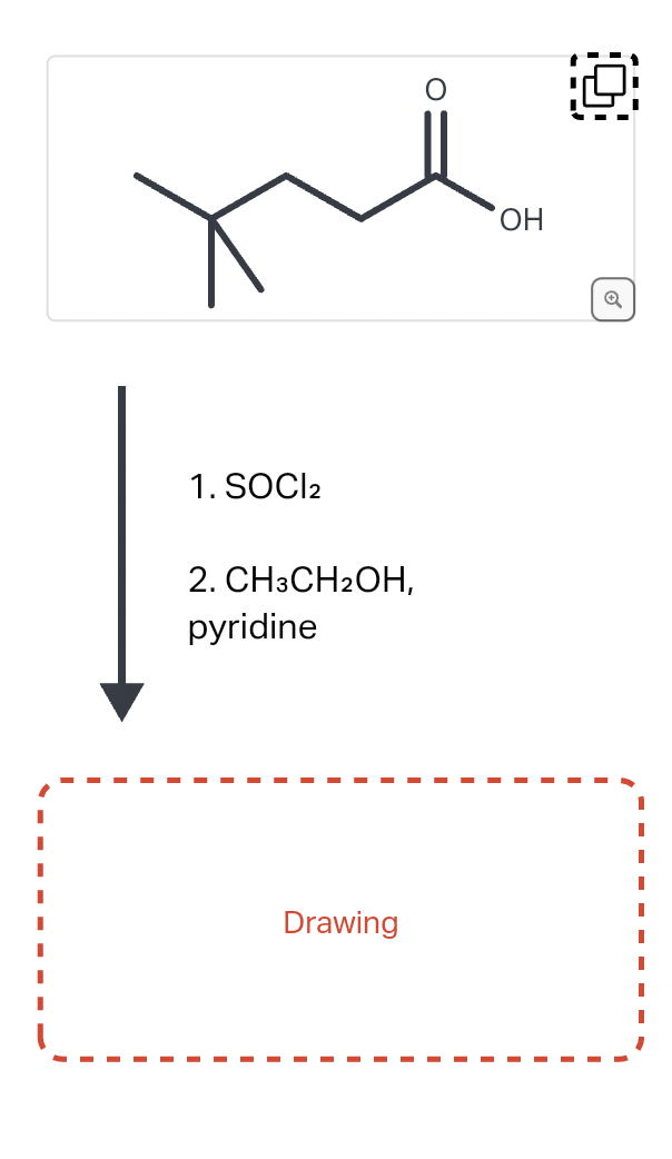 :י": Q 1. SOCl2 2. CH3CH2OH, pyridine Drawing | Chegg.com