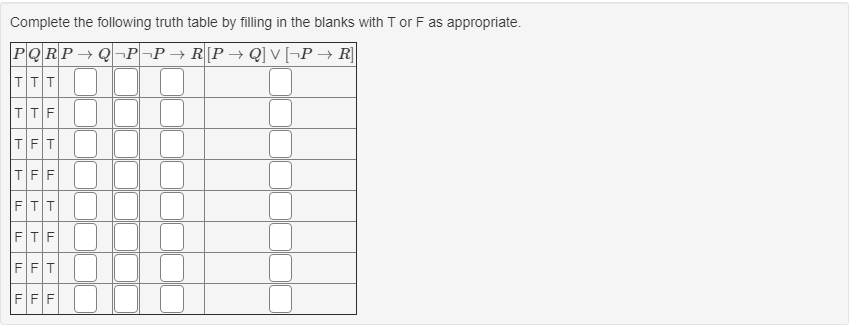 Solved Complete the following truth table by filling in the | Chegg.com