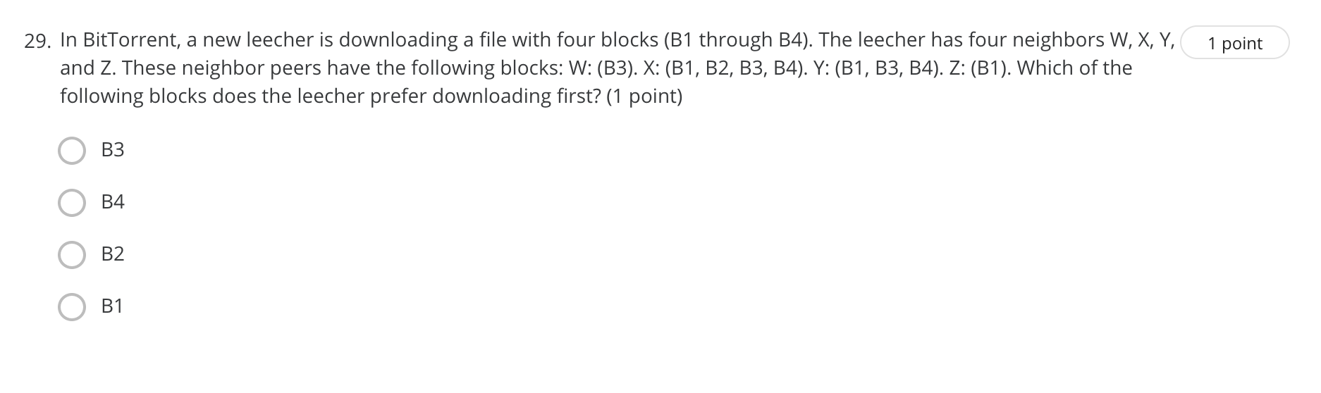 Solved 1 point 29. In BitTorrent, a new leecher is | Chegg.com