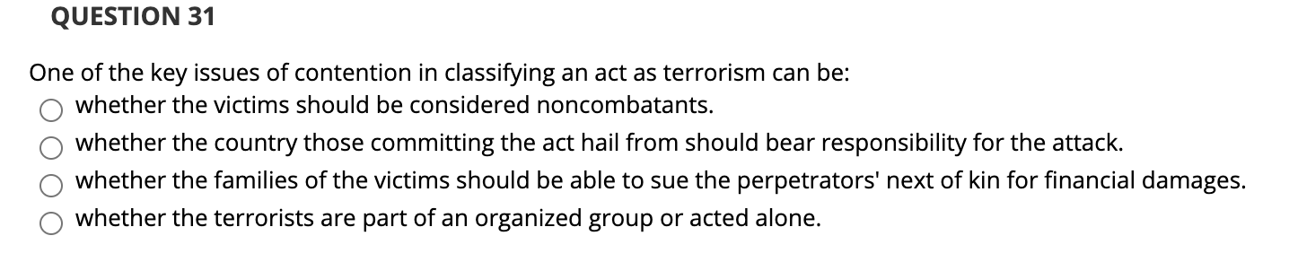 Solved QUESTION 31 One of the key issues of contention in | Chegg.com