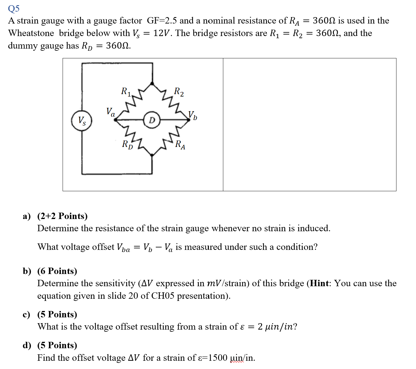 Solved A strain gauge with a gauge factor GF=2.5 and a | Chegg.com