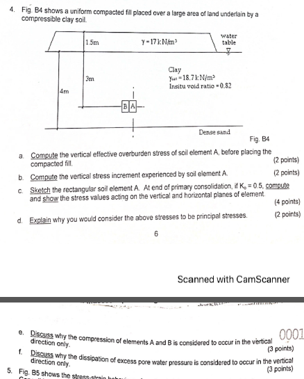 Solved 4. Fig. B4 shows a uniform compacted fill placed over | Chegg.com