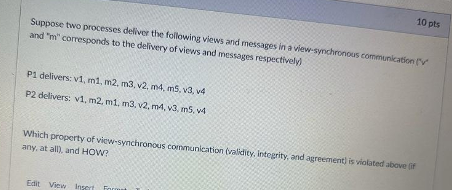 Solved Suppose two processes deliver the following views and | Chegg.com