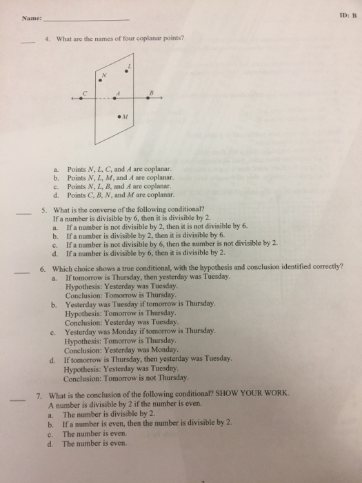 Solved ID: B Name: 4. What are the names of four coplanar | Chegg.com