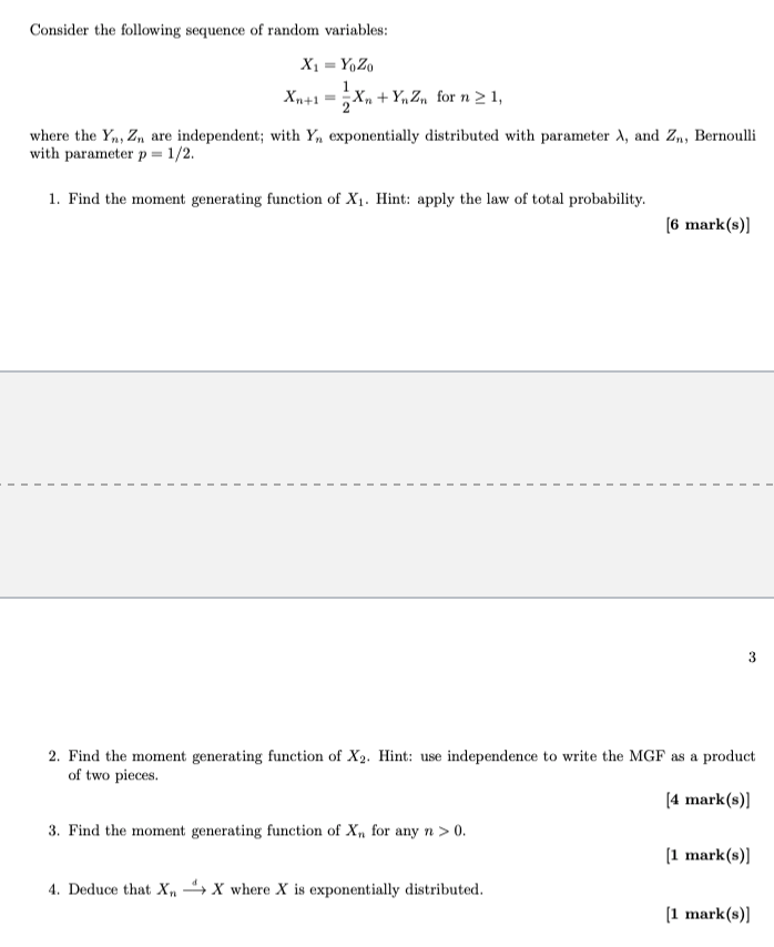 Consider the following sequence of random variables: | Chegg.com