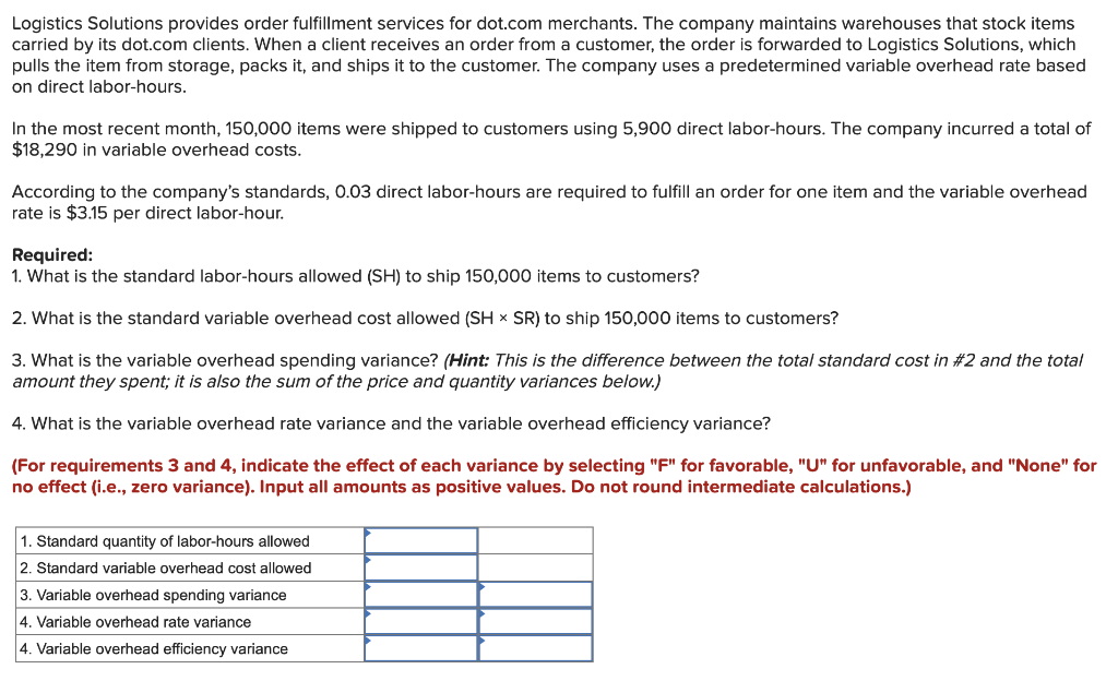 Solved Logistics Solutions provides order fulfillment | Chegg.com