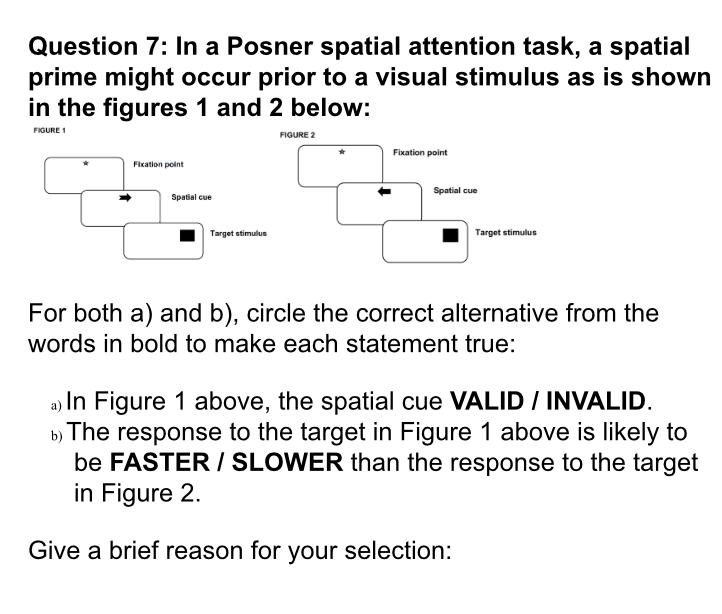 Solved Question 7 In A Posner Spatial Attention Task A