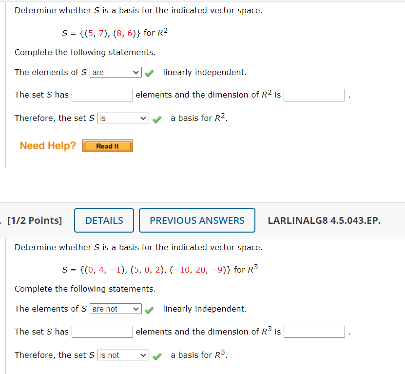Solved Determine whether S is a basis for the indicated | Chegg.com