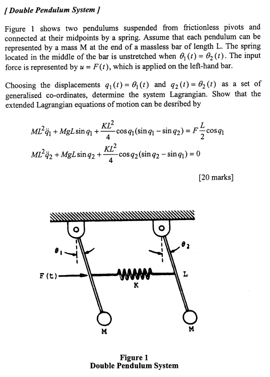 Double Pendulum System Figure 1 shows two pendulums | Chegg.com