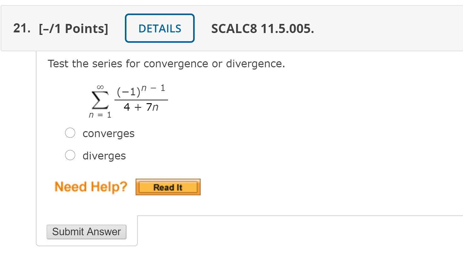 Solved Test the series for convergence or divergence. ∞ | Chegg.com
