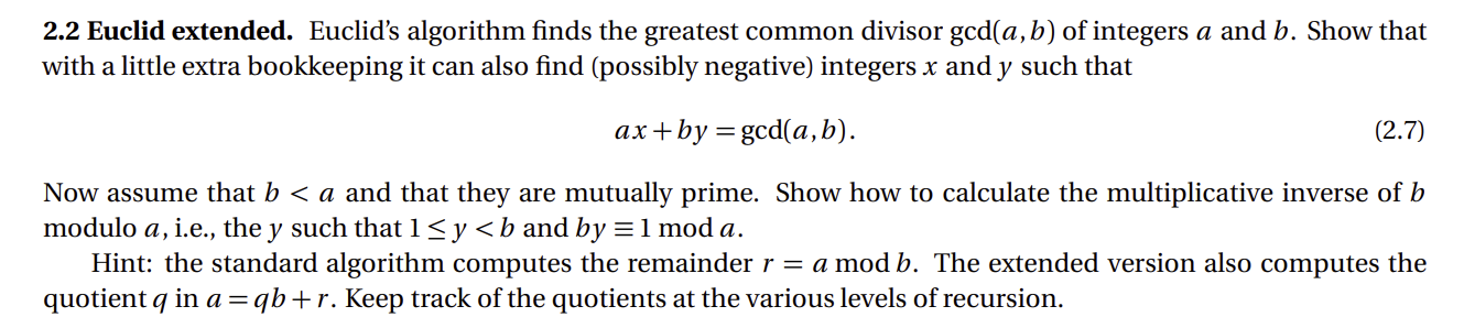 Solved 22 euclid Extended Euclids Algorithm Finds The