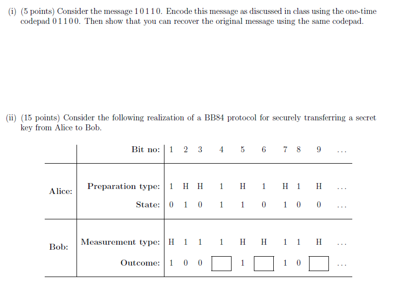 (i) (5 points) Consider the message 10110. Encode | Chegg.com