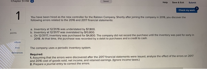 Solved Chapter 9 HWG Help Save&Exit Submit Check my work You | Chegg.com