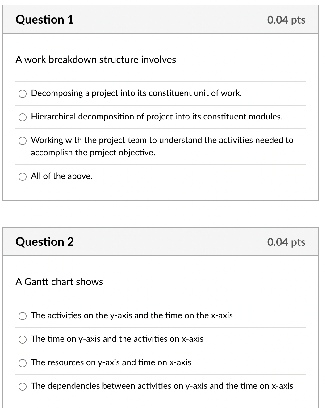Solved Question 10.04ptsA work breakdown structure | Chegg.com