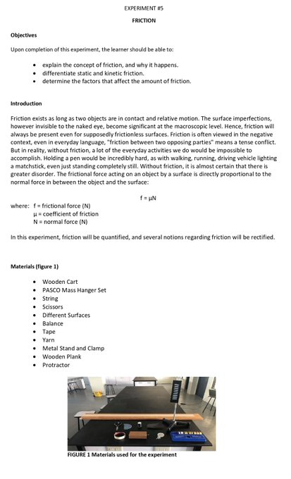 Solved EXPERIMENTS FRICTION Objectives Upon completion of | Chegg.com
