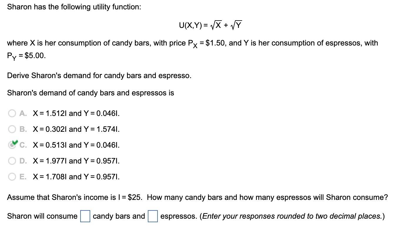 Solved Sharon has the following utility function: U(X,Y)=X+Y | Chegg.com
