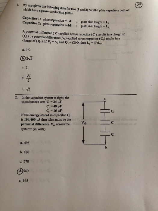 Solved 1. 29 We are given the following data for two (1 and | Chegg.com