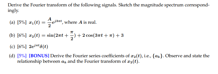 Solved Derive the Fourier transform of the following | Chegg.com