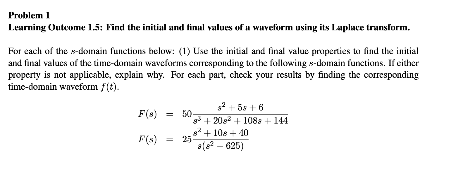 Solved Learning Outcome 1.5: Find the initial and final | Chegg.com