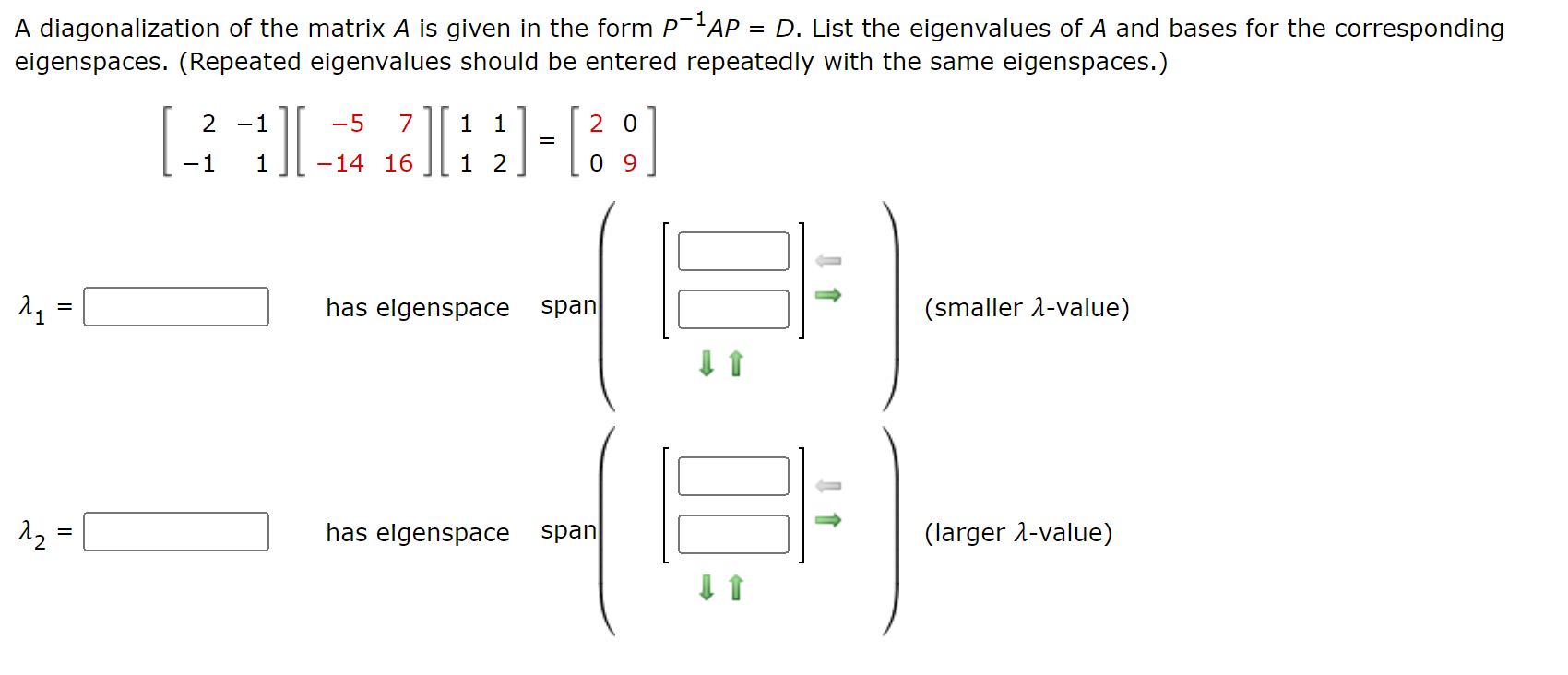 Solved A diagonalization of the matrix A is given in the | Chegg.com