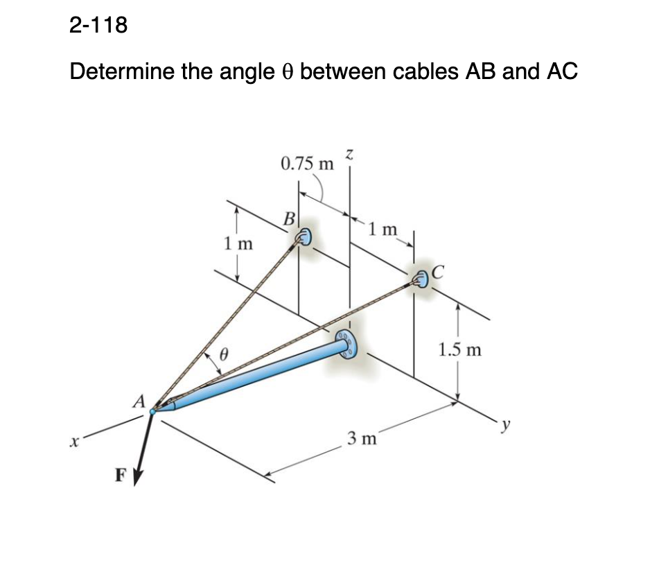 Solved 2-118 Determine the angle o between cables AB and AC | Chegg.com