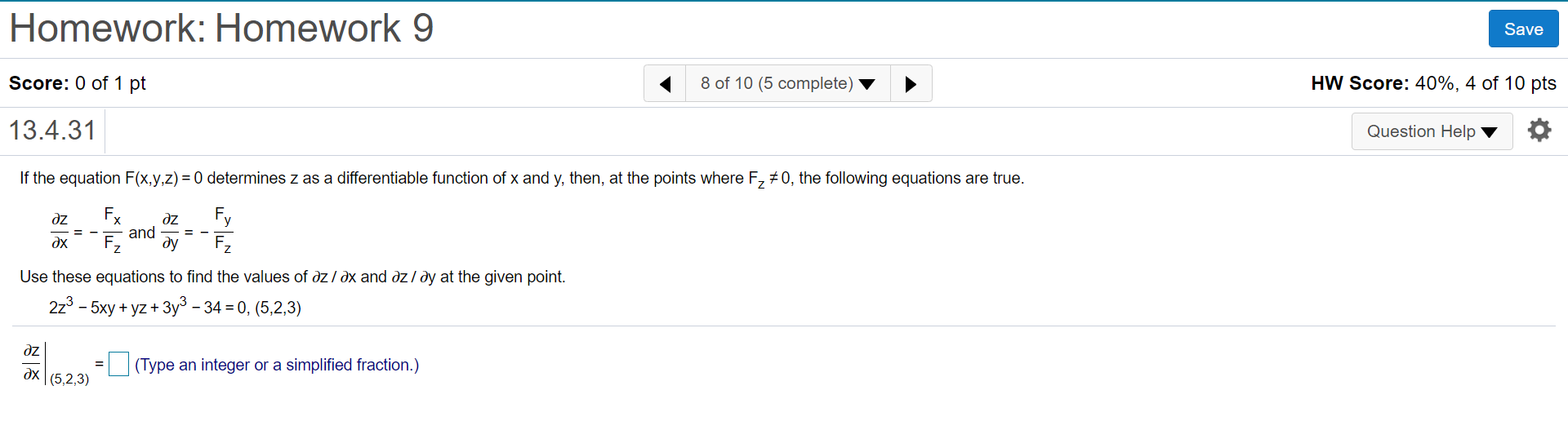 Solved Homework Homework 9 Save Score 0 Of 1 Pt 1 Of 10 4