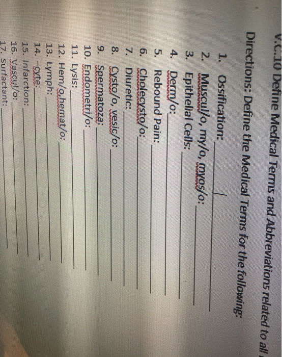 Solved v.C.10 Define Medical Terms and Abbreviations related | Chegg.com