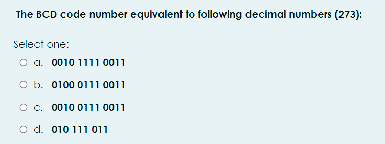 Solved The BCD code number equivalent to following decimal | Chegg.com