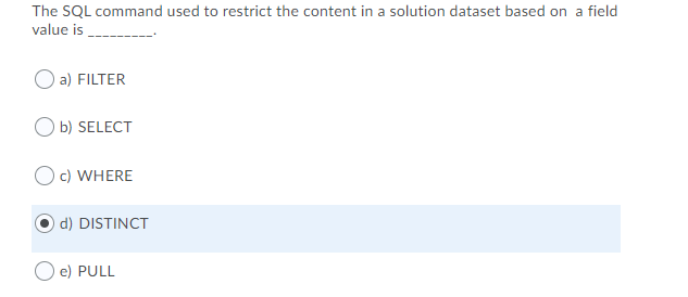 Solved The SQL command used to restrict the content in a | Chegg.com