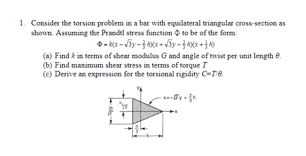 Solved 1. Consider the torsion problem in a bar with | Chegg.com