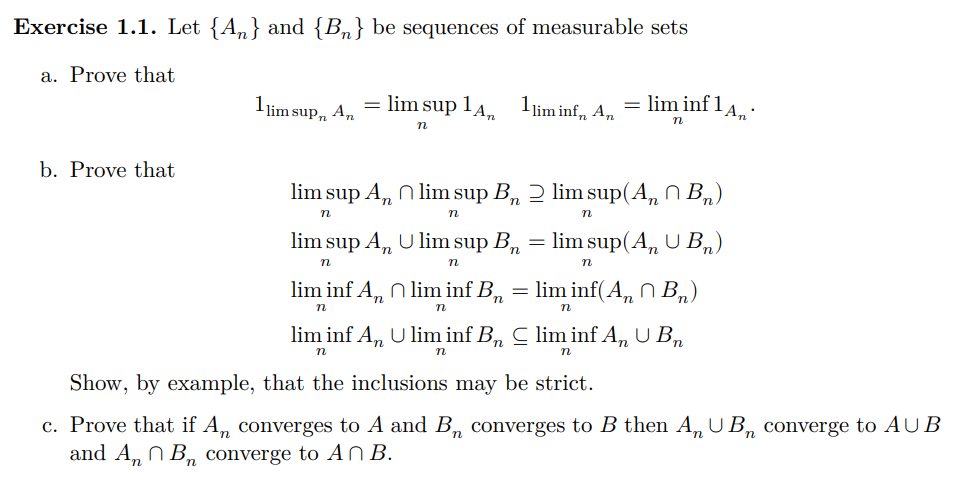 Solved Exercise 1.1. Let {An} and {Bn} be sequences of | Chegg.com