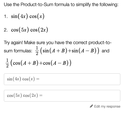 Solved Use the Product-to-Sum formula to simplify the | Chegg.com