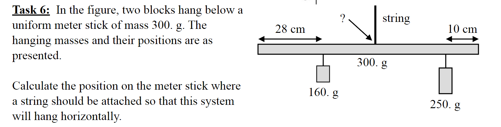 Solved Task 6: In the figure, two blocks hang below auniform | Chegg.com