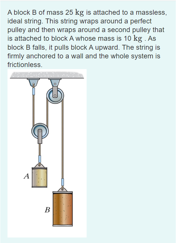 Solved A block B of mass 25 kg is attached to a massless, | Chegg.com