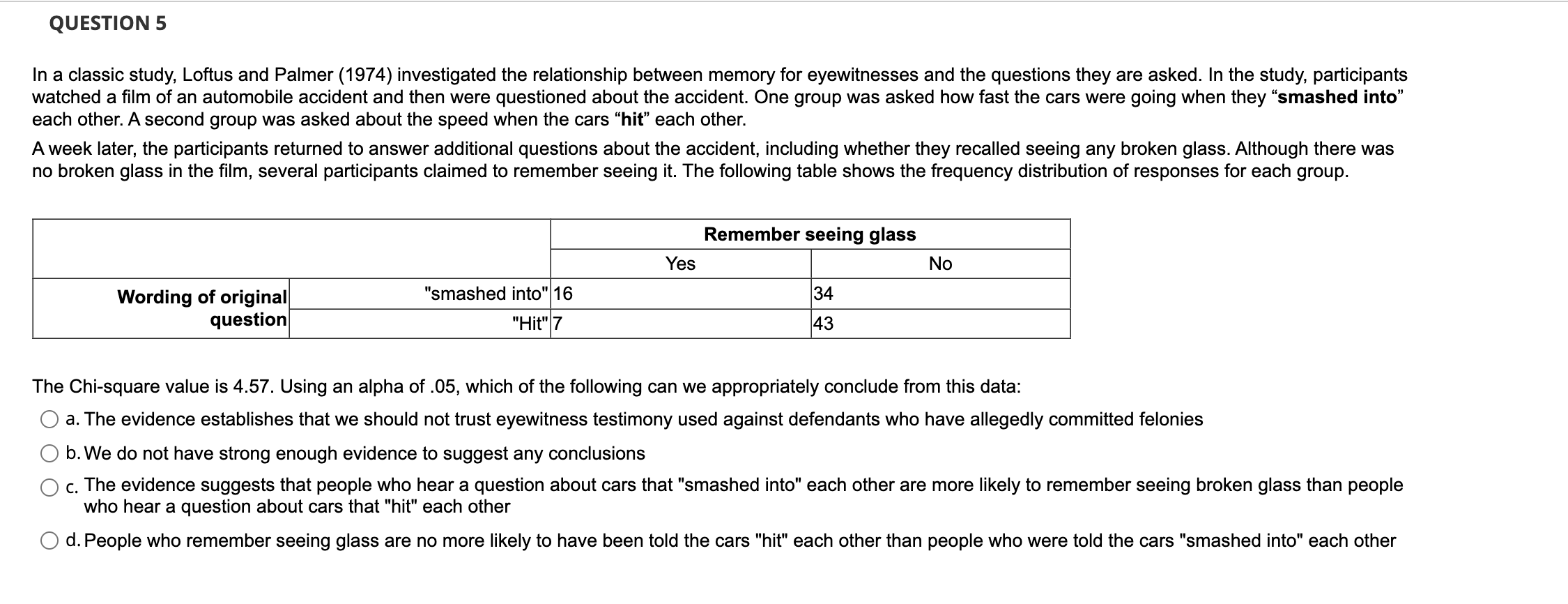 Solved QUESTION 5 In a classic study, Loftus and Palmer | Chegg.com
