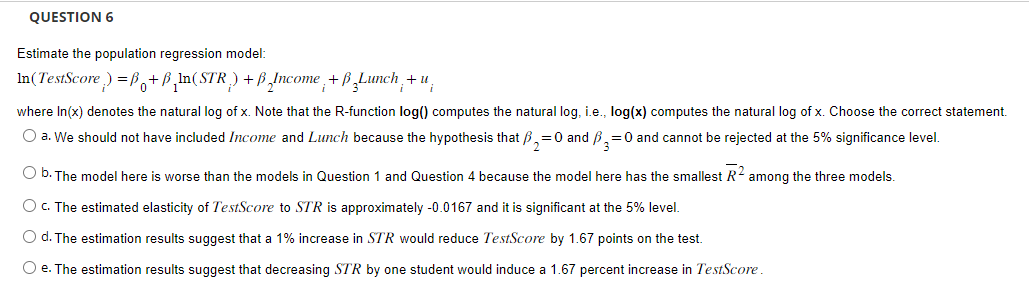 Solved Estimate the population regression model: ln( | Chegg.com