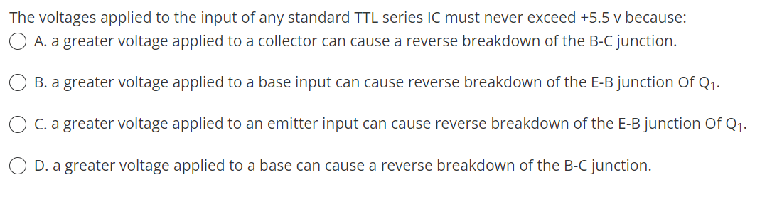 Solved The voltages applied to the input of any standard TTL | Chegg.com