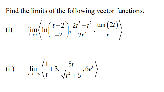 Solved Find the limits of the following vector functions. | Chegg.com