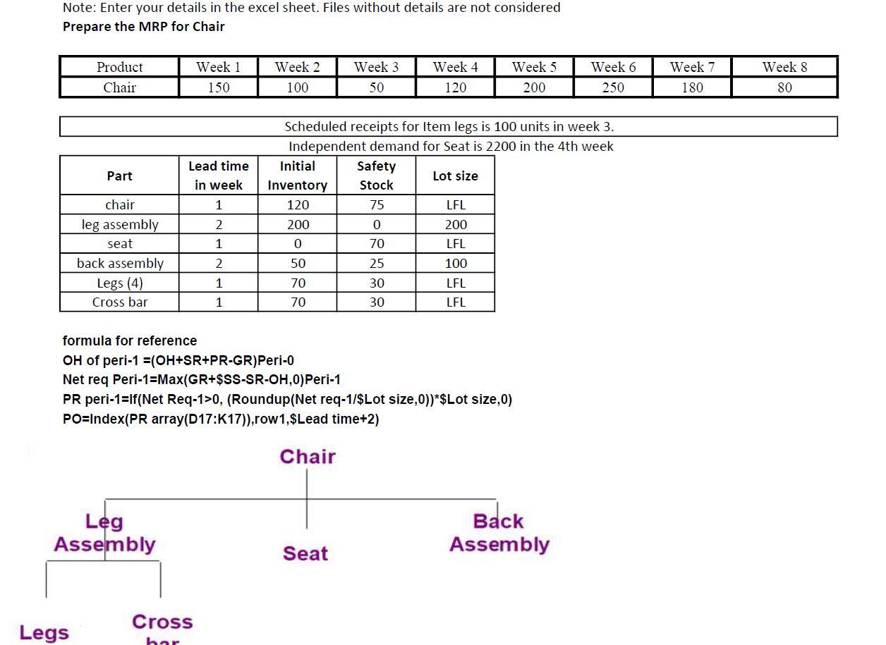 Solved Note: Enter your details in the excel sheet. Files | Chegg.com