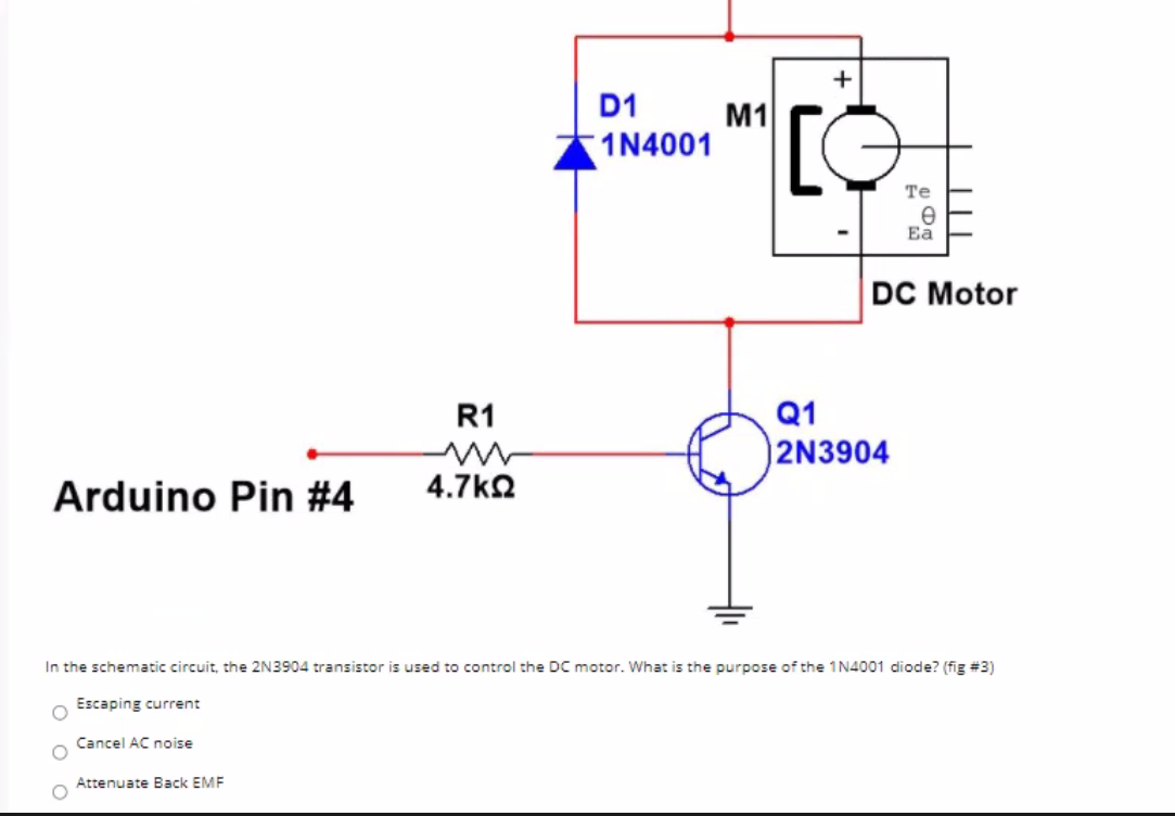 Solved + D1 M1 1N4001 [C Te ө Ea DC Motor R1 Q1 2N3904 | Chegg.com