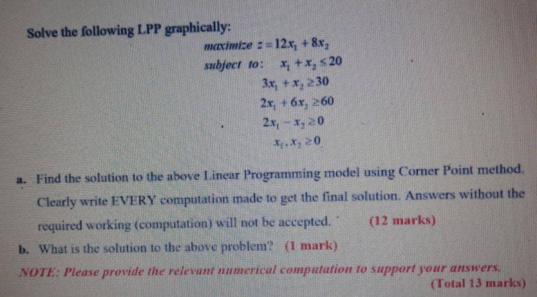 Solved Solve the following LPP graphically: maximize : =12x, | Chegg.com
