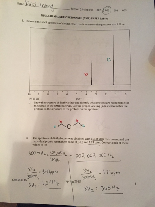 Solved Nuclear magnetic resonance (nmr) paper lab #1 | Chegg.com