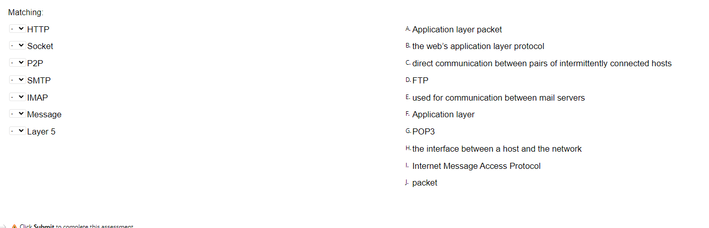 Solved Matching: ' HTTP A. Application layer packet - Socket | Chegg.com