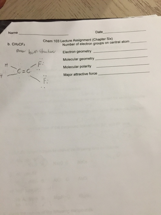 Solved Name Date b. CH2CF2 Chem 103 Lecture Assignment | Chegg.com