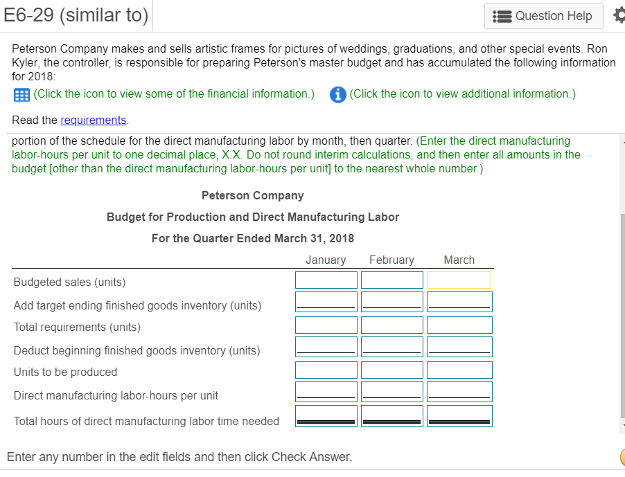 Solved E6-29 (similar to) Question Help Peterson Company | Chegg.com